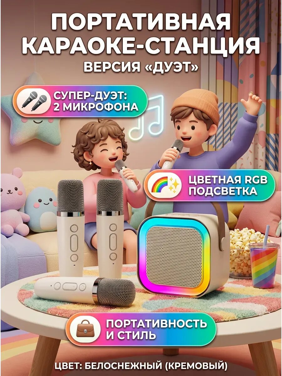 Музыкальная беспроводная колонка с двумя микрофонами