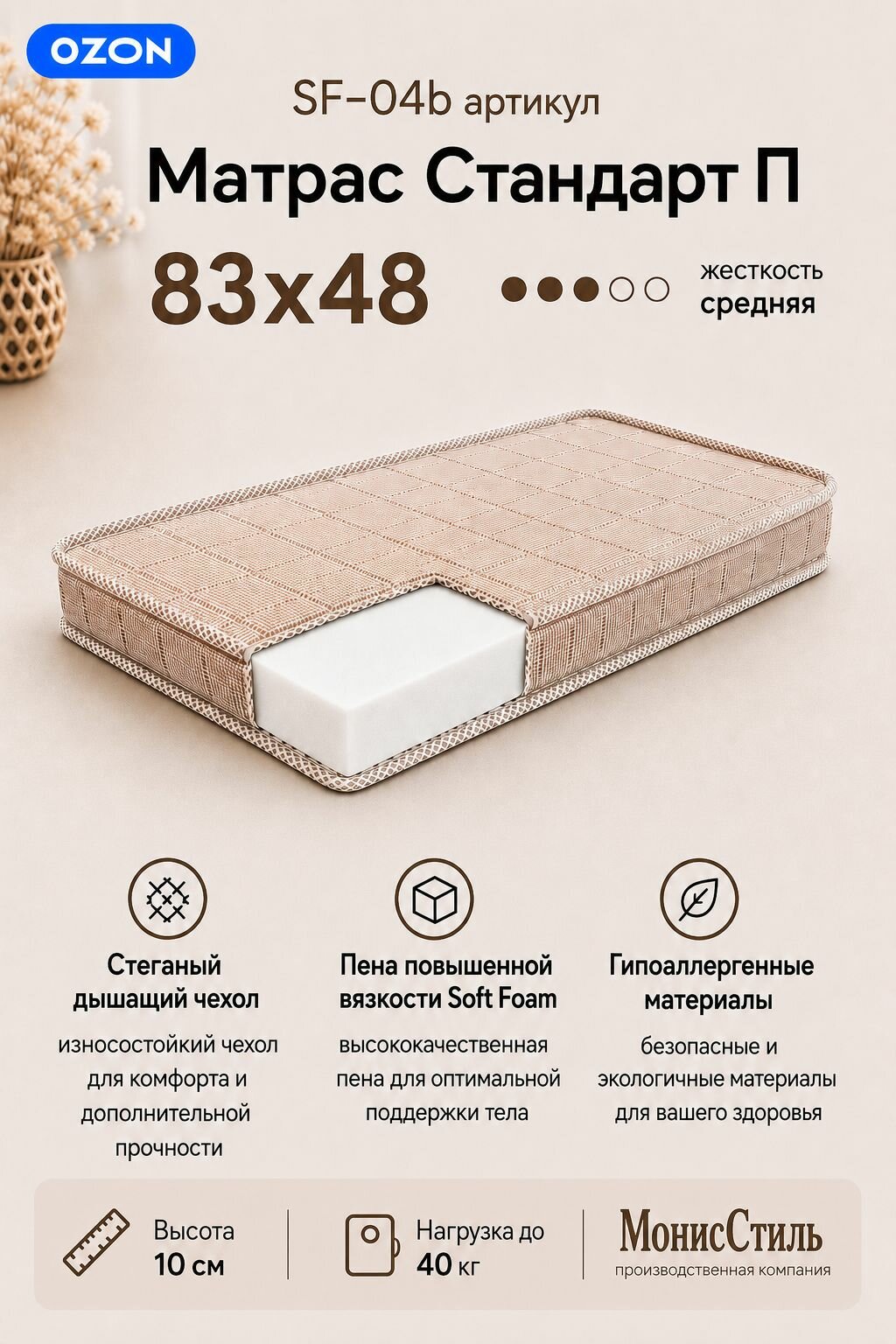Матрас Стандарт детский 83*48*10 см арт. SF-04b