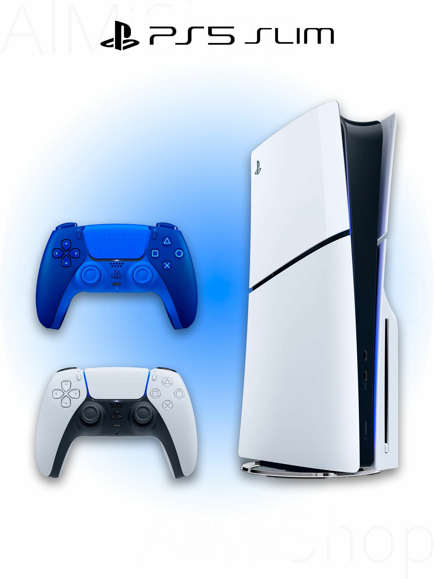 Игровая приставка Sony PlayStation 5 Slim с дисководом + 2 геймпад (сине-голубой, Icon Blue)