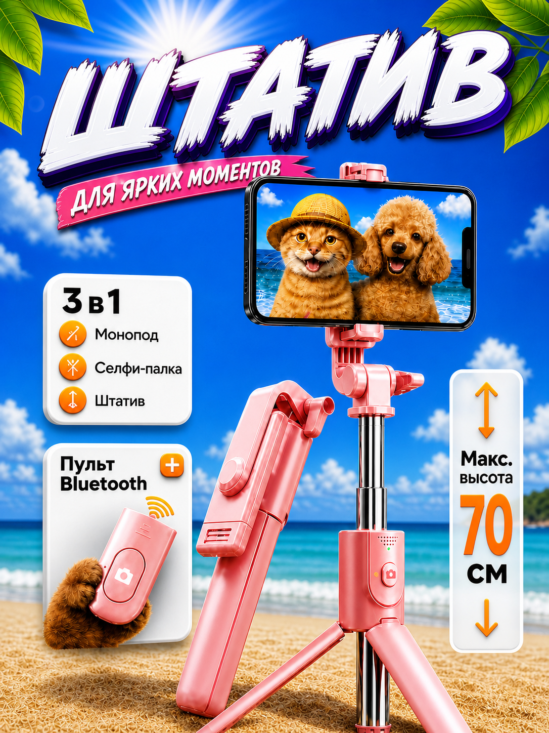 Монопод-трипод для смартфона, штатив