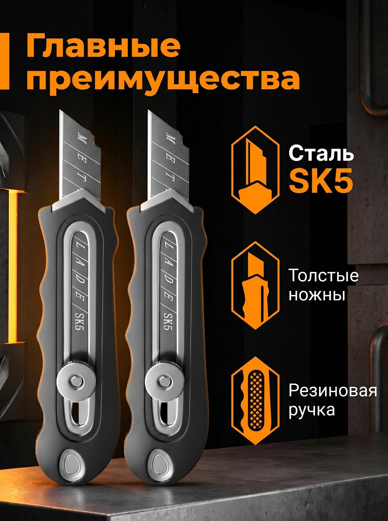 Нож канцелярский строительный, многофункциональный 6 в 1 Нержавеющая сталь Материал, лезвие 18 мм для строительных работ