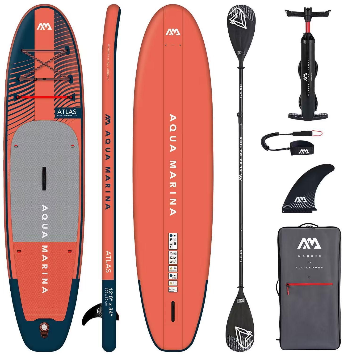Сапборд AQUA MARINA Atlas, 366х86х15 см, насос, лиш, киль, ремнабор, сумка, до 180кг (BT-23ATP)
