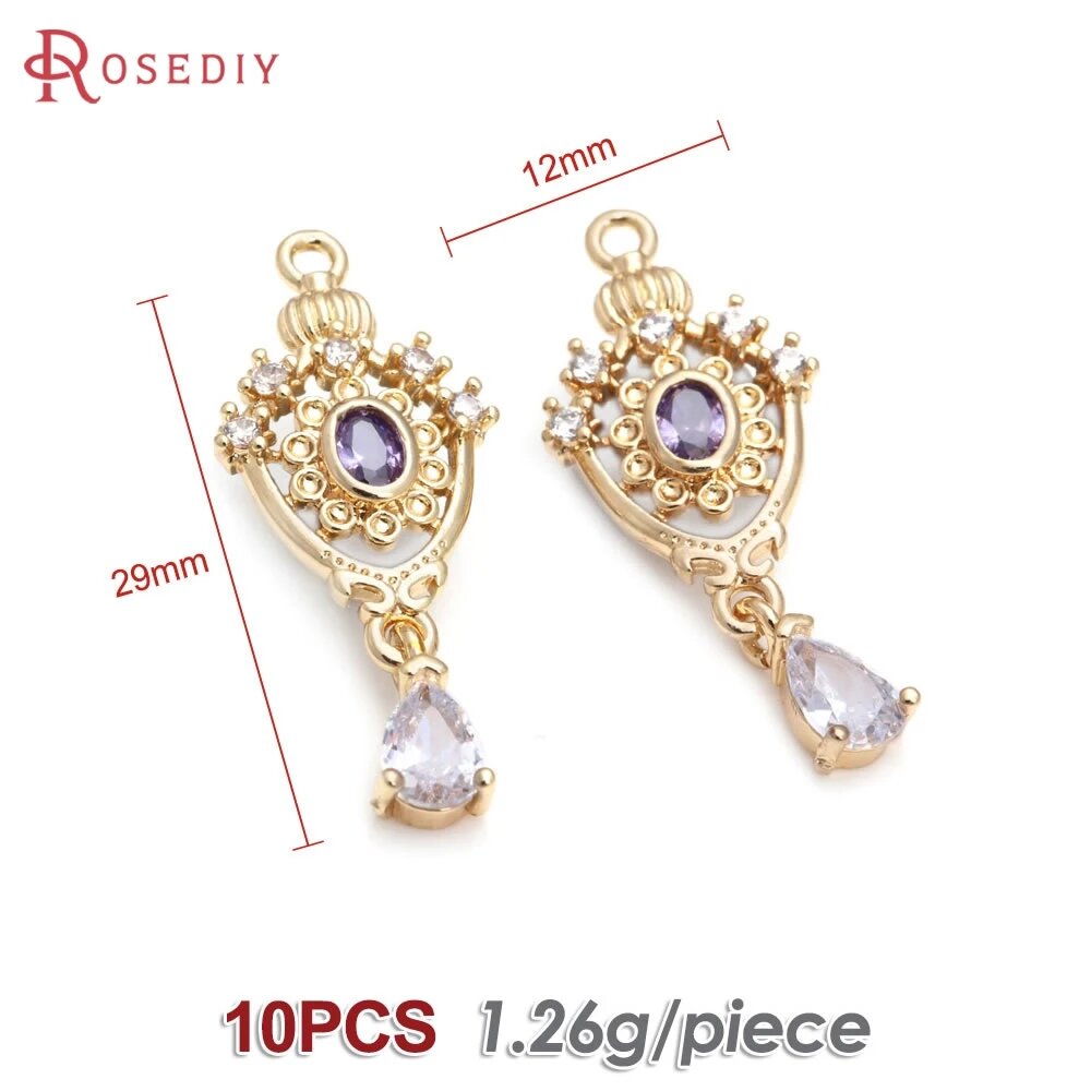 Подвески-шармы "короны" Rosediy из латуни с кубическим цирконием 40254-Purple