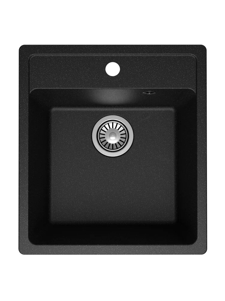 Мойка кухонная Domaci Катания KT45-004 мраморная, 50x45, черная, матовая, мойка для кухни, с сифоном