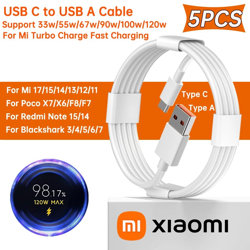 Оригинальный USB Type-C кабель XIAOMI 120W 100W 90W 67W 45W для быстрой зарядки Turbo Mi 17 15 14 13 12 T Pro Ultra Poco F8 X8 X7 Redmi Note