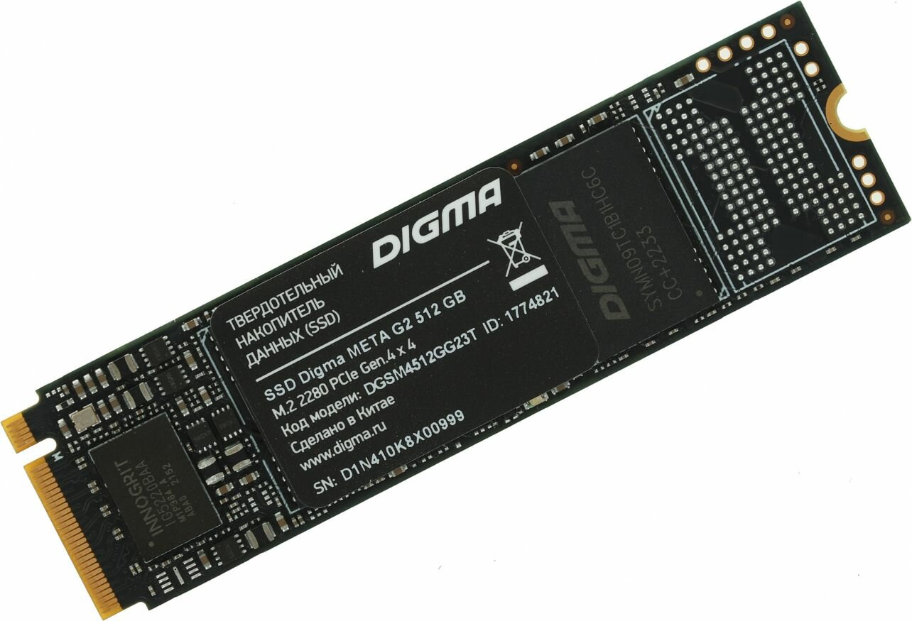 512 ГБ SSD M.2 накопитель Digma Meta G2 DGSM4512GG23T(DGSM4512GG23T) - PCI-E 4.0, чтение - 4800 Мб/с, запись - 2700 Мб/с, 3D TLC NAND