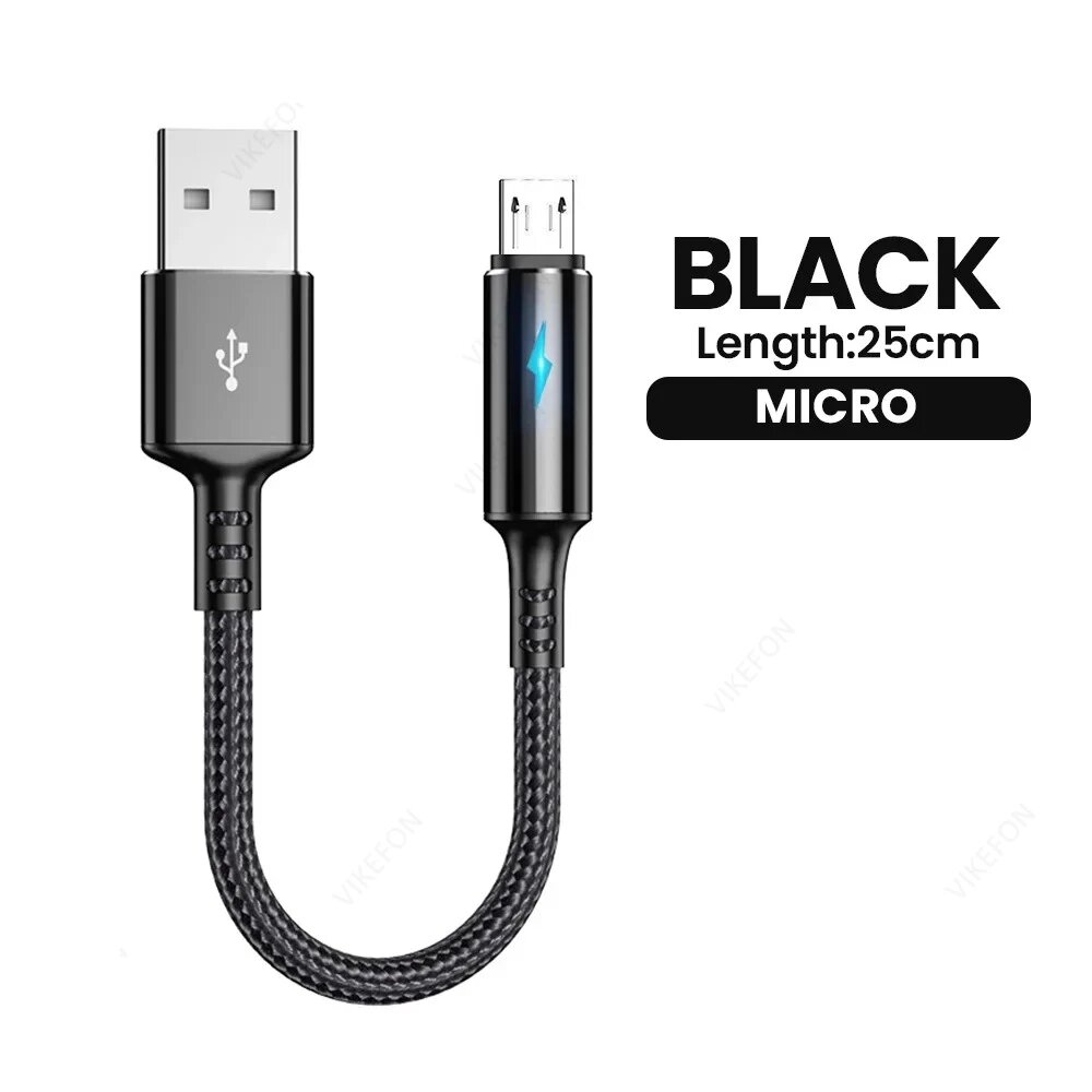 Micro USB кабель, черный, 25 см