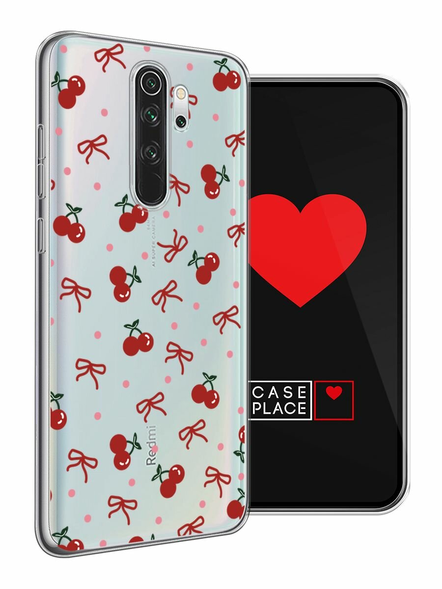 Чехол на Xiaomi Redmi Note 8 Pro / Сяоми Редми Нот 8 Про с принтом "Вишни и ленточки", прозрачный — фото 1