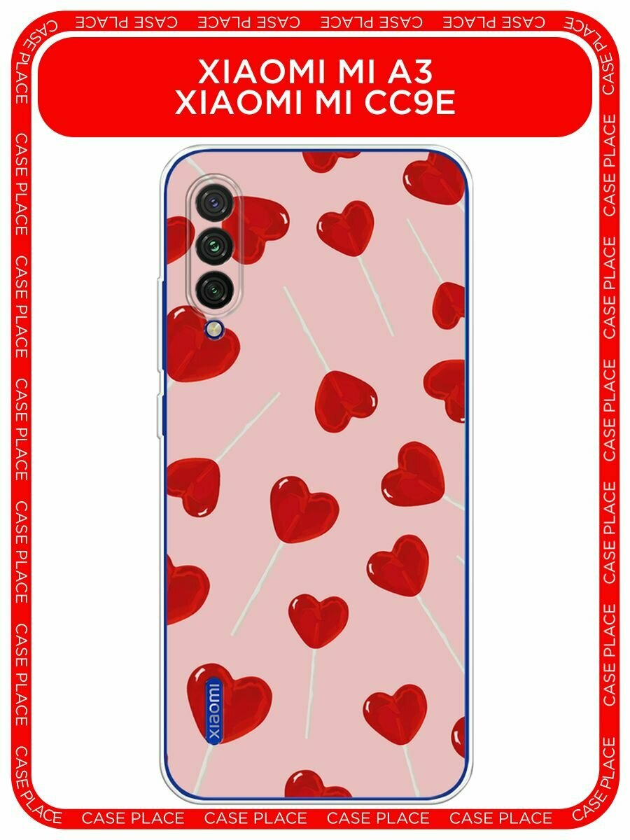 Чехол на Xiaomi Mi CC9E/Mi A3 / Сяоми Mi CC9E/Mi A3 с принтом "Сердечки-леденцы 1 - 14 февраля"