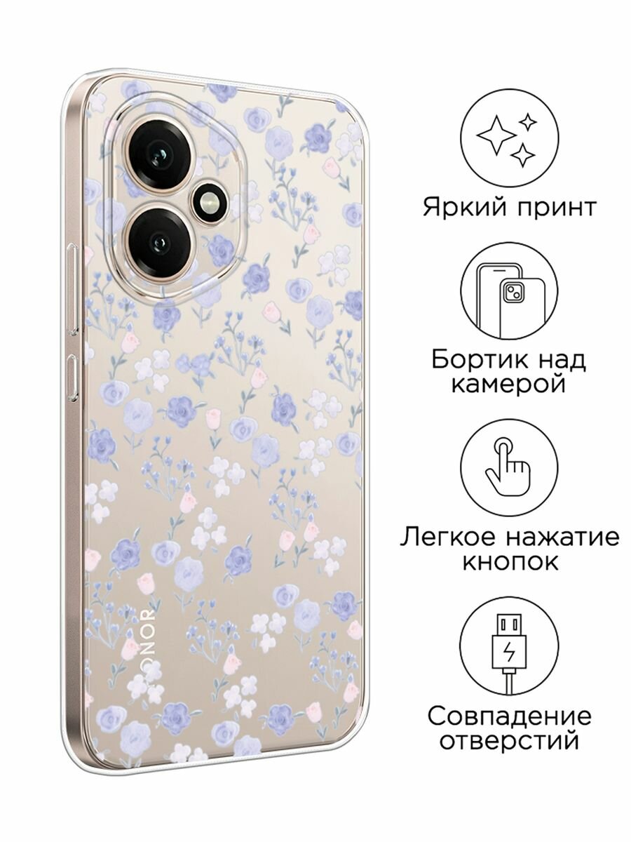 Чехол на Honor 400 / Хонор 400 с принтом "Сиреневые розы паттерн", прозрачный — фото 1