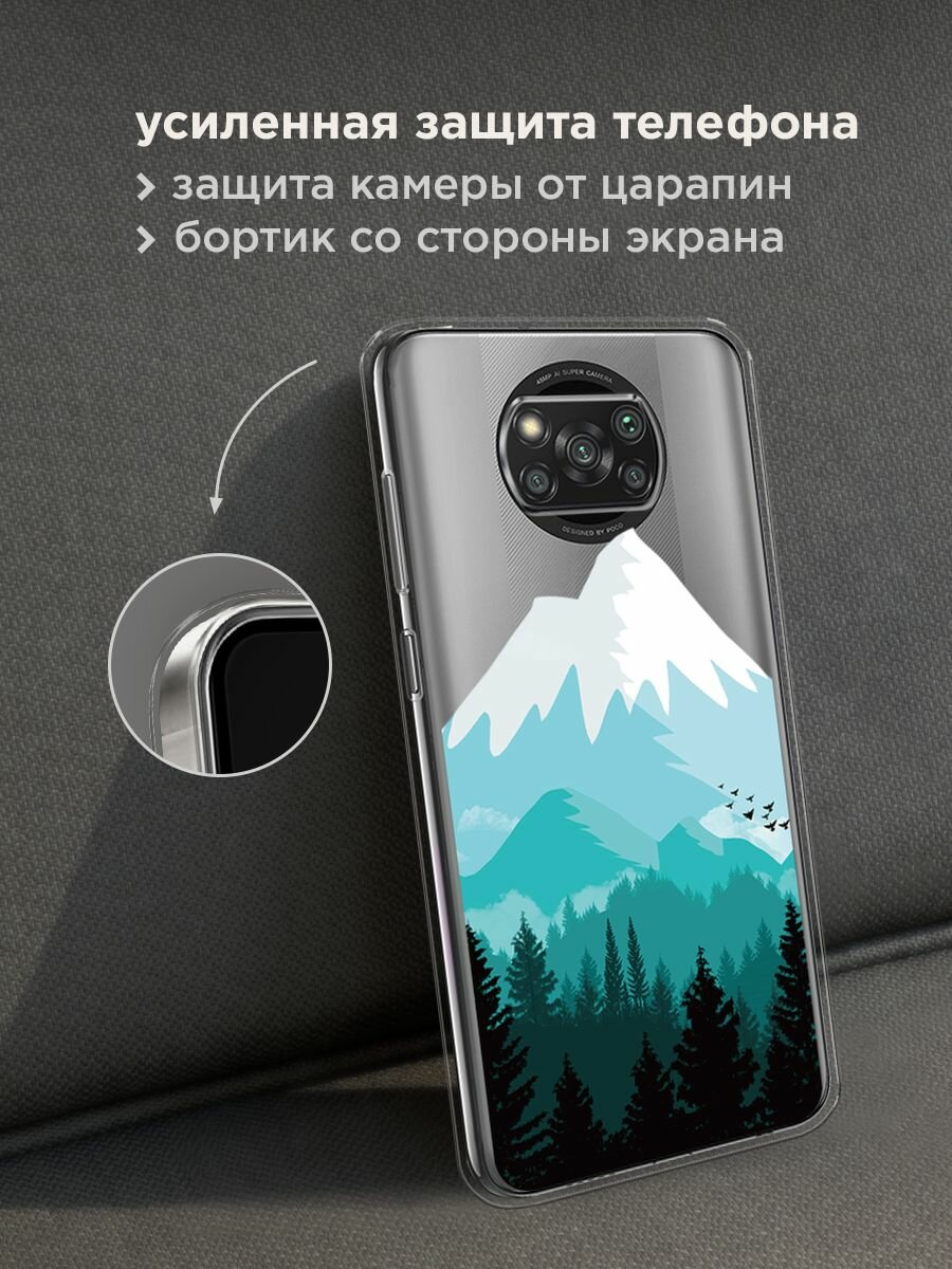 Чехол на Xiaomi Poco X3/X3 Pro / Поко X3/X3 Pro с принтом "Синяя снежная гора", прозрачный — фото 1