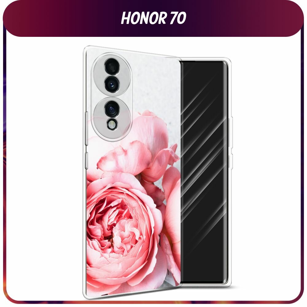 Силиконовый чехол на Honor 70 / Хонор 70 с принтом "Пионы на белом"