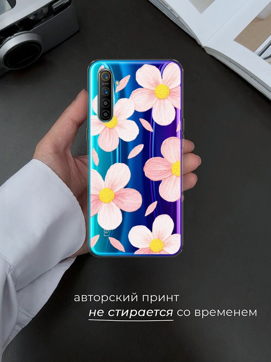 Силиконовый чехол на Realme XT / Реалми XT с принтом "Розовые ромашки" — фото 1