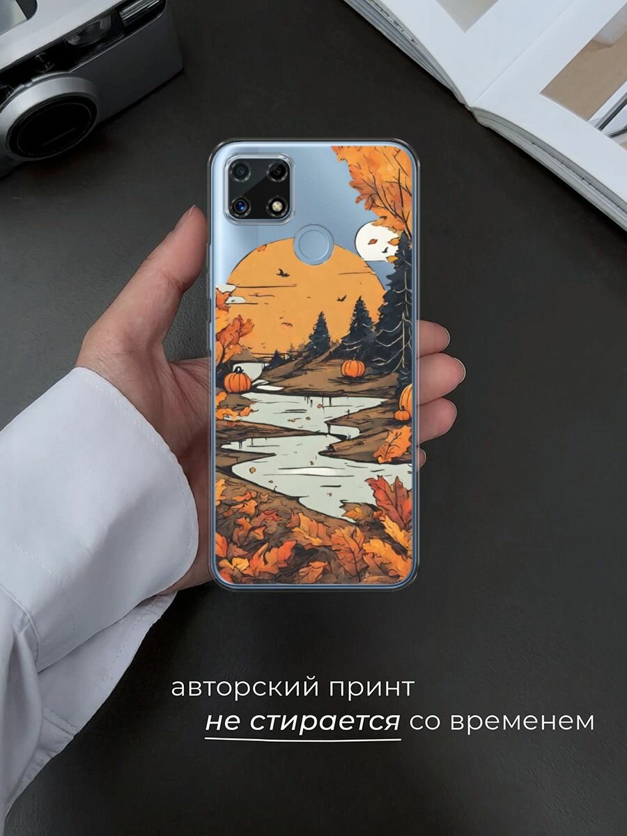 Чехол на Realme C25/C25s / Реалми С25/C25s с принтом "Осенний лесной уголок", прозрачный — фото 1