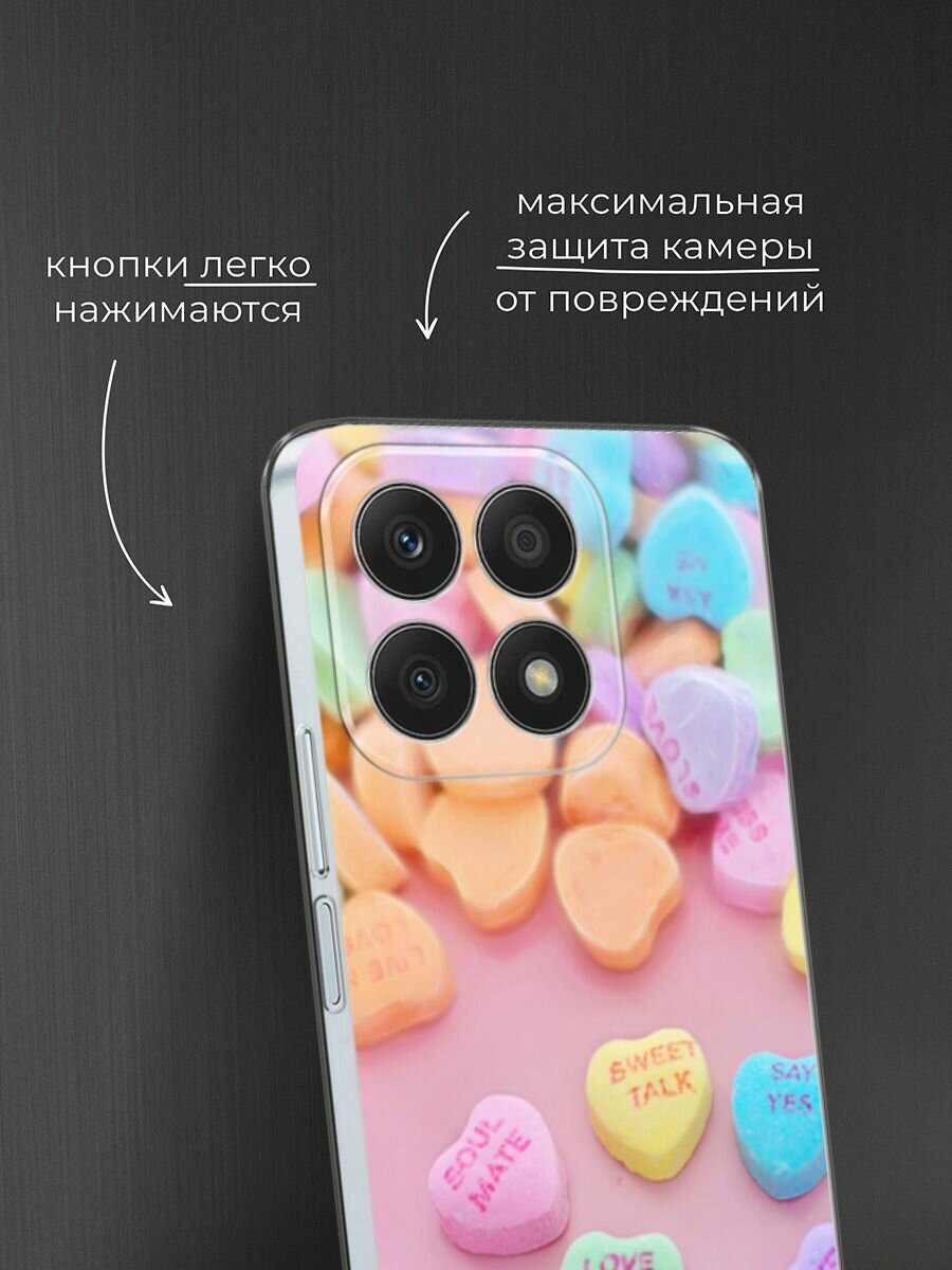 Чехол на Honor X8A / Хонор X8A с принтом "Конфетки сердечки 2" — фото 1