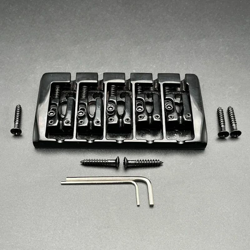 Винтажная 5-струнная бас-гитара с фиксированным седлом, корпус 111 x 54 мм, струны сквозь, 19 мм, черный/золотой/хром