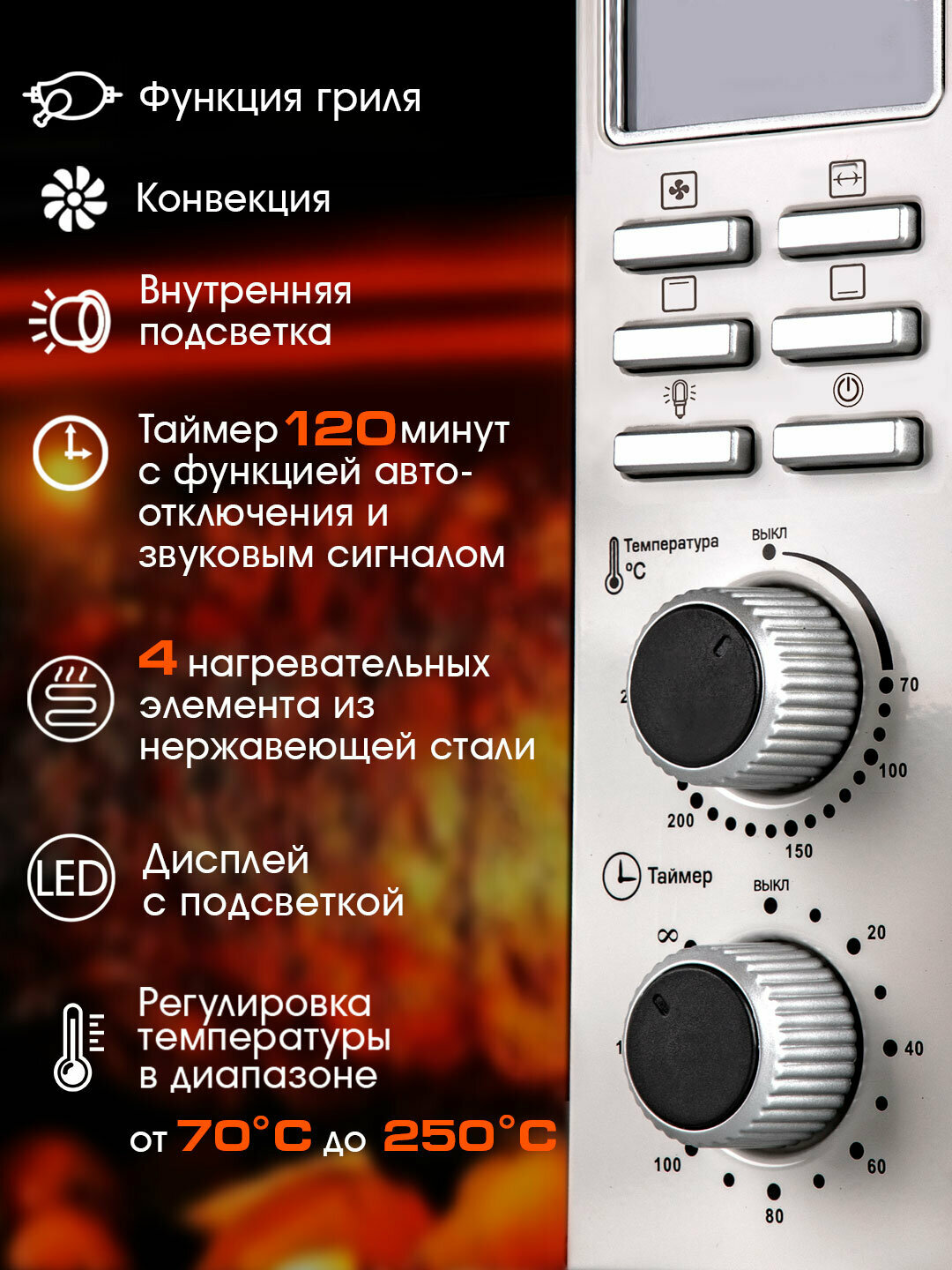 Мини-печь Tuarex TK-5045, электронное управление, 1700 Вт, белый — фото 1