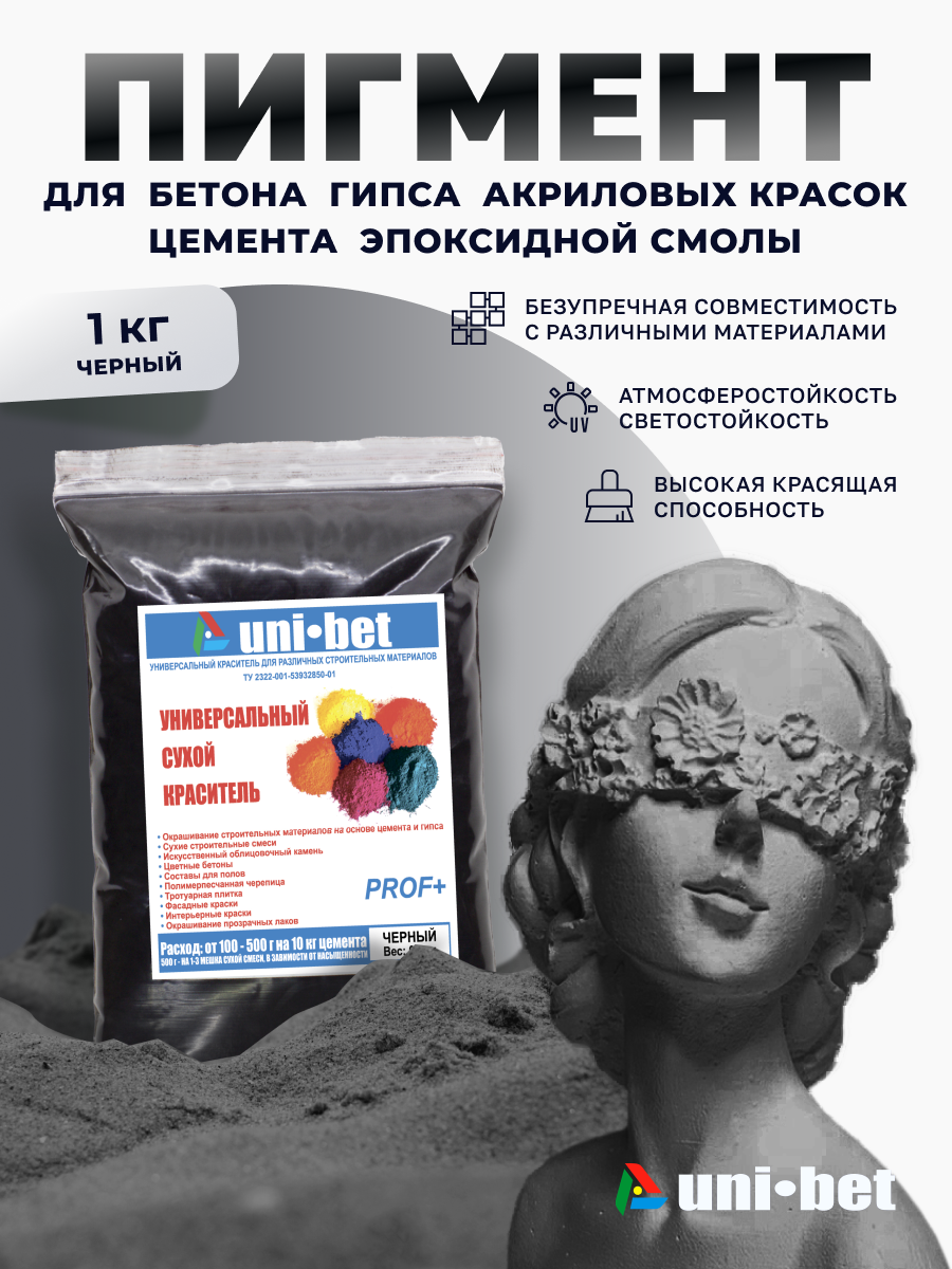 Пигмент для гипса бетона черный. Колер для эпоксидной смолы , акриловых красок 1 кг