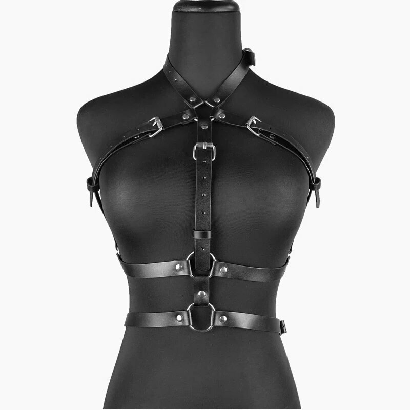 Черная кожаная портупея harness bra