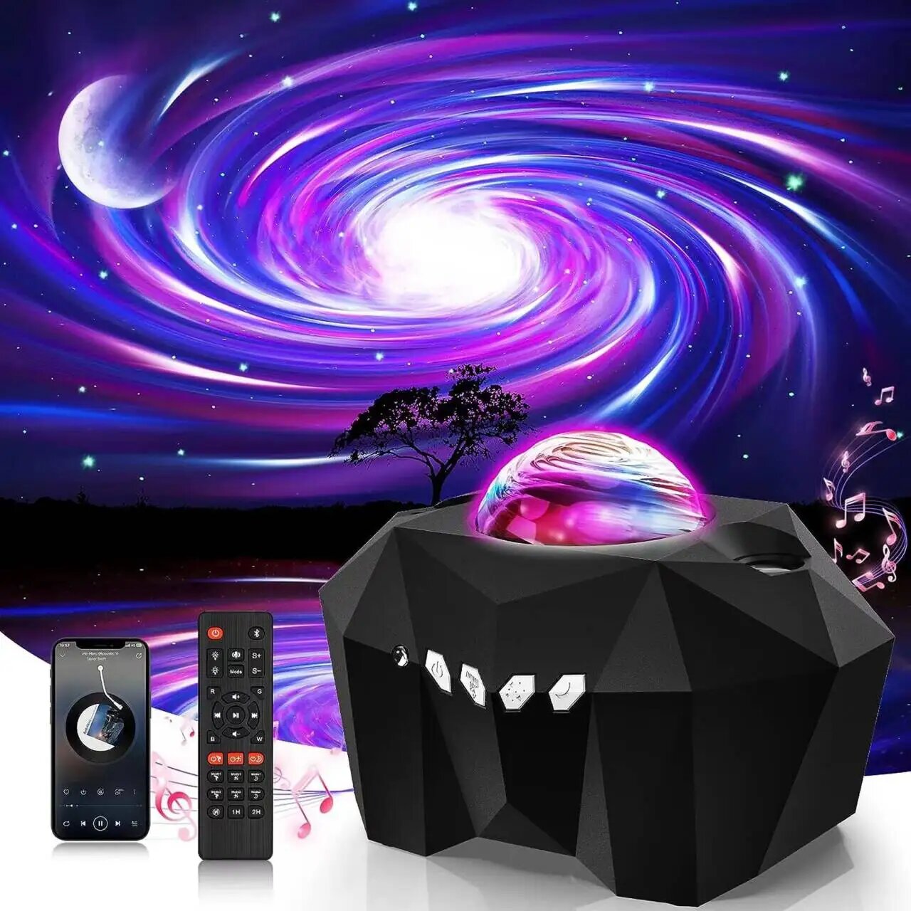 Проектор Northern Light Starry Sky Moon Lamp Черный, Black galaxy aurora
