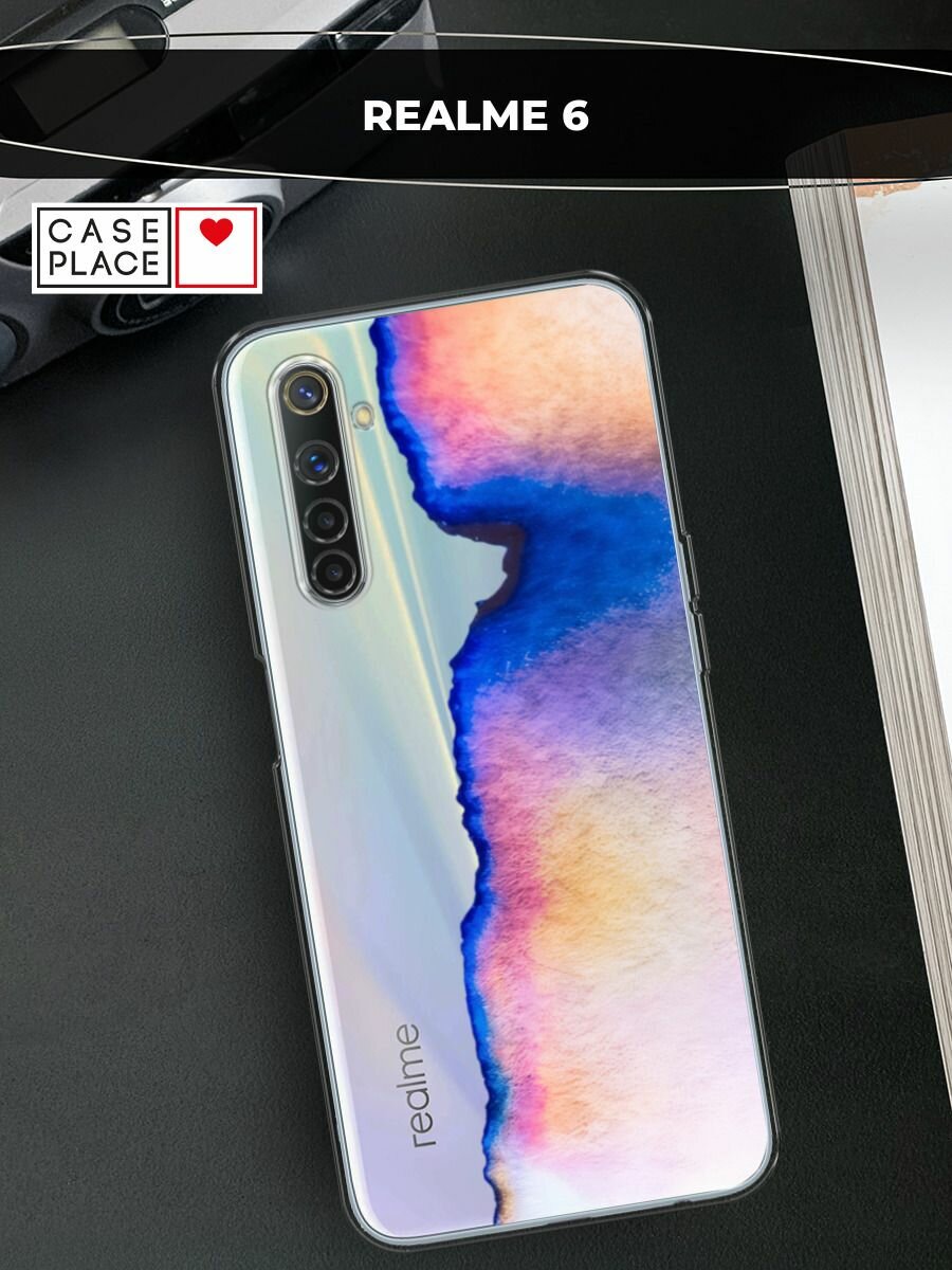 Чехол на Realme 6 / Реалми 6 с принтом Синяя акварель, прозрачный