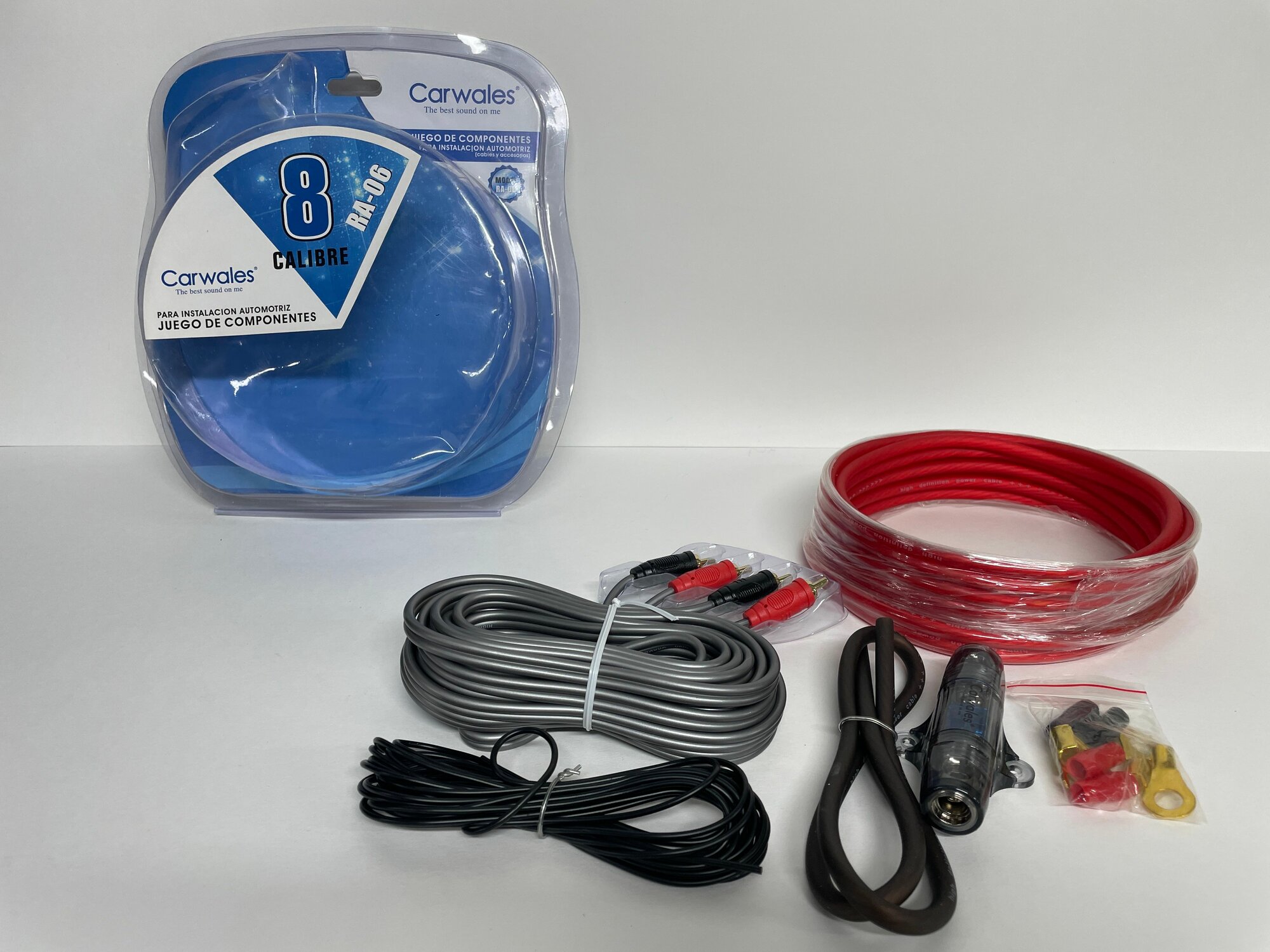 RA-06 / Комплект проводов для установки 2-х канального усилителя и сабвуфера, медные кабели, Carwales RA-06 - 8GA, арт: 5366-К