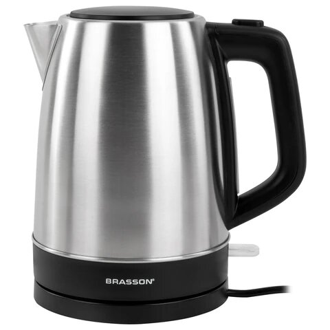 Чайник BRASSON (брассон) KT-040, 1.7 л, 2200 Вт, индикатор уровня воды, сталь, черный, 455192