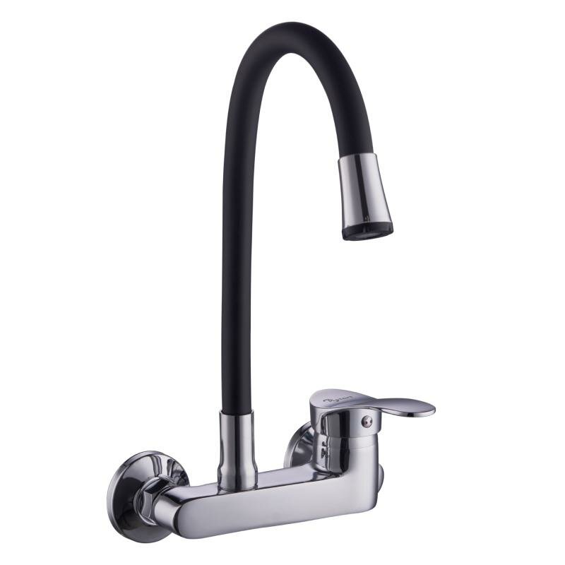 Смеситель для кухни Plstart PD46001-7 хром черный, с гибким изливом, рычажный, цинковый сплав