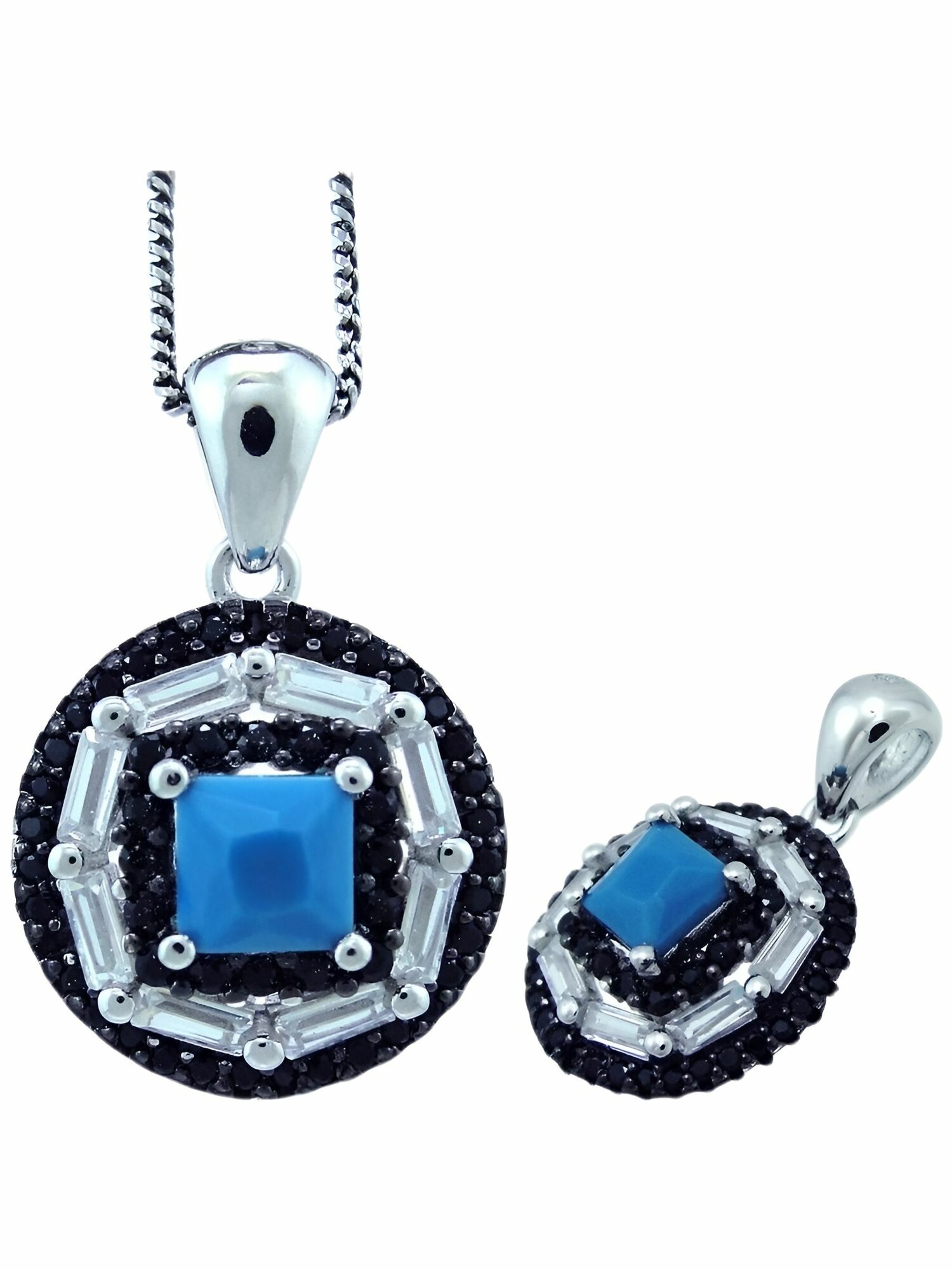 Подвеска, серебро, 925 проба, родирование, фианит, бирюза