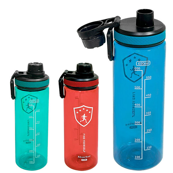 Бутылка для воды "KWELT" 650мл, Absorbed, с мерной шкалой, цвет ассорти, закручивающаяся крышка, ручка для переноски