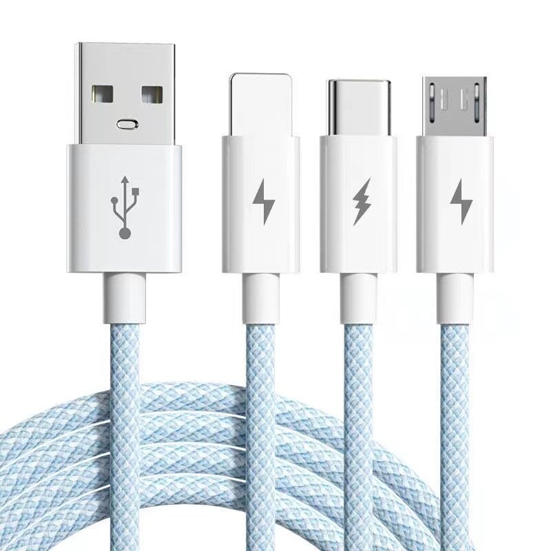 Браслетная USB-C кабель 66Вт 6А быстрой зарядки 3-в-1 разветвитель для Apple iPhone Android Huawei устройств - Синий