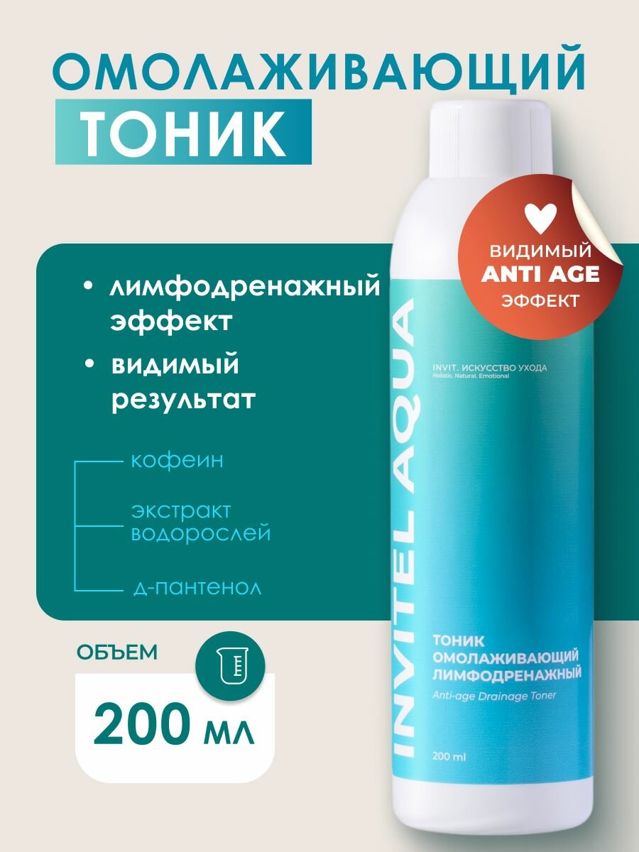 INVIT / Тоник для лица против купероза омолаживающий лимфодренажный Lymphatic Drainage Toner, 200 мл