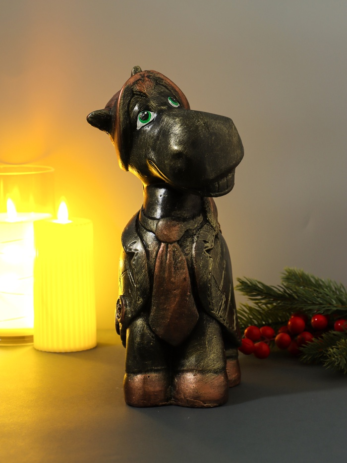 Новогодняя Копилка для денег символ года 2026 Конь в пальто, бронзовый, 25 см ручная работа