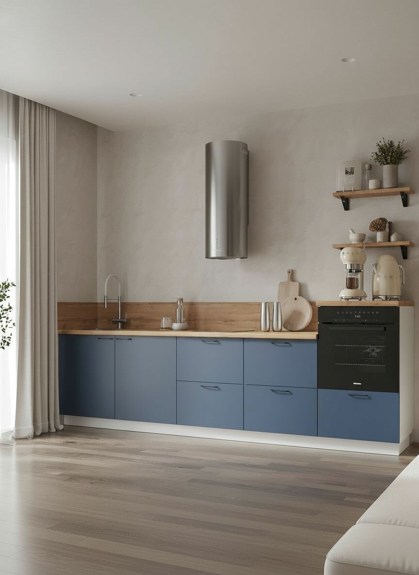 ARNIKA Кухонный гарнитур со столешницей "Дакия" 3м х 2,4м, цвет ежевика (синий), фасад пленка ПВХ