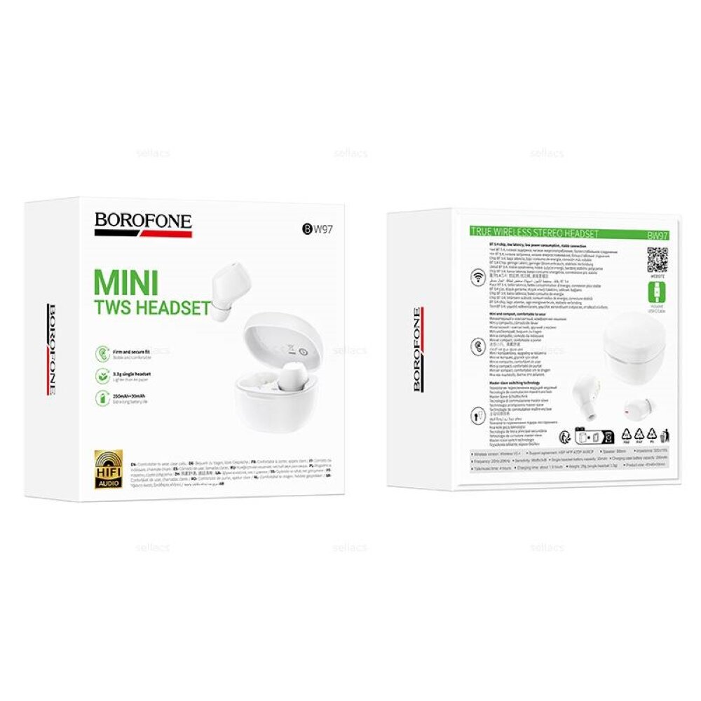 Наушники беспроводные TWS BOROFONE BW97 Clear, bluetooth V5.4 (Белый)