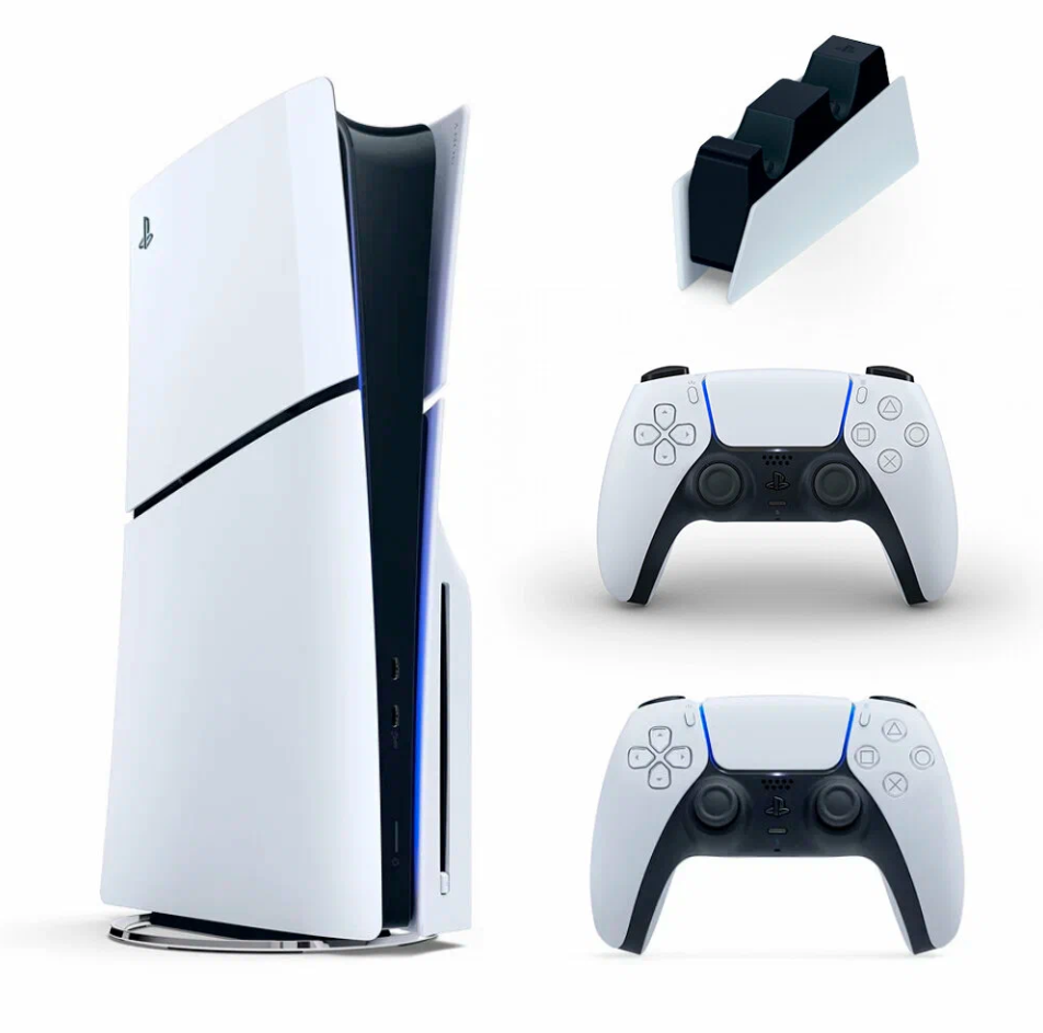 Игровая приставка Sony PlayStation 5 PS5 Slim , (версия с дисководом), 1000 ГБ SSD, без игр, белый (+1 белый геймпад, зарядная станция)