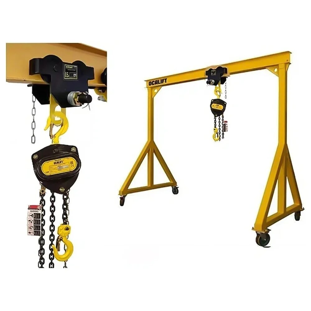 Мини кран козловой OCALIFT МПУ 1,2т 2x2 метра ручной с талью север, подъёма и спуска