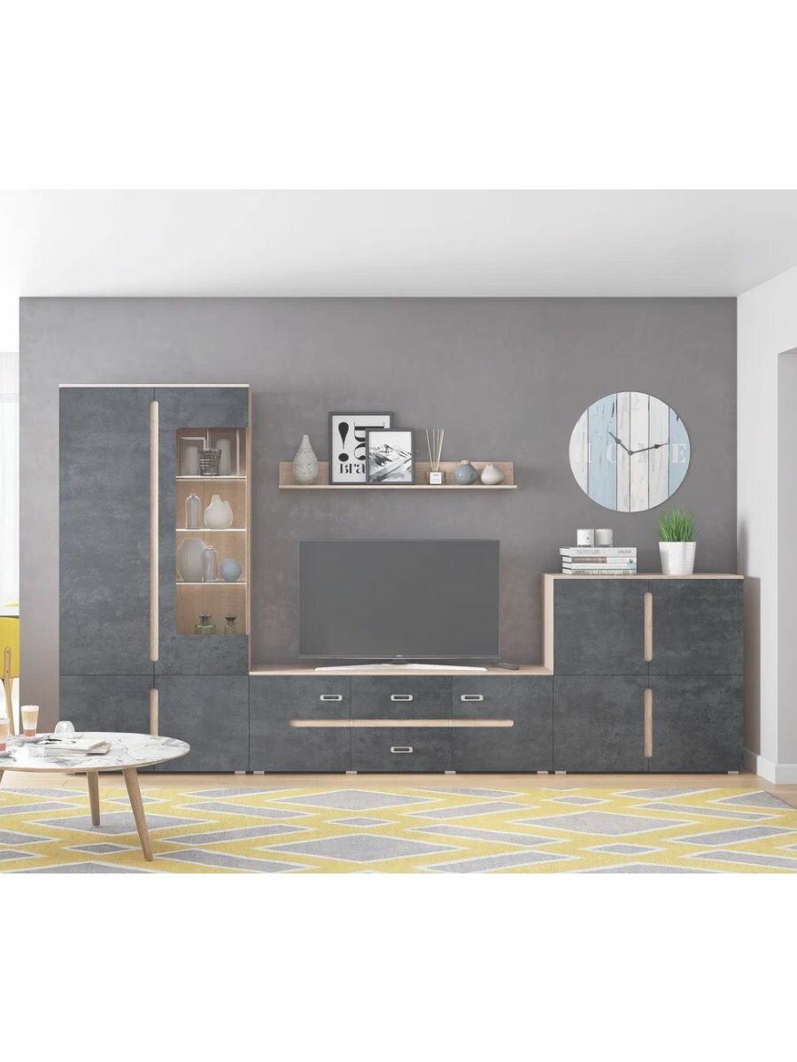 Гостиная Ким Вариант №1 3600х2060х424, Дуб сонома/Бетон темный, МИФ