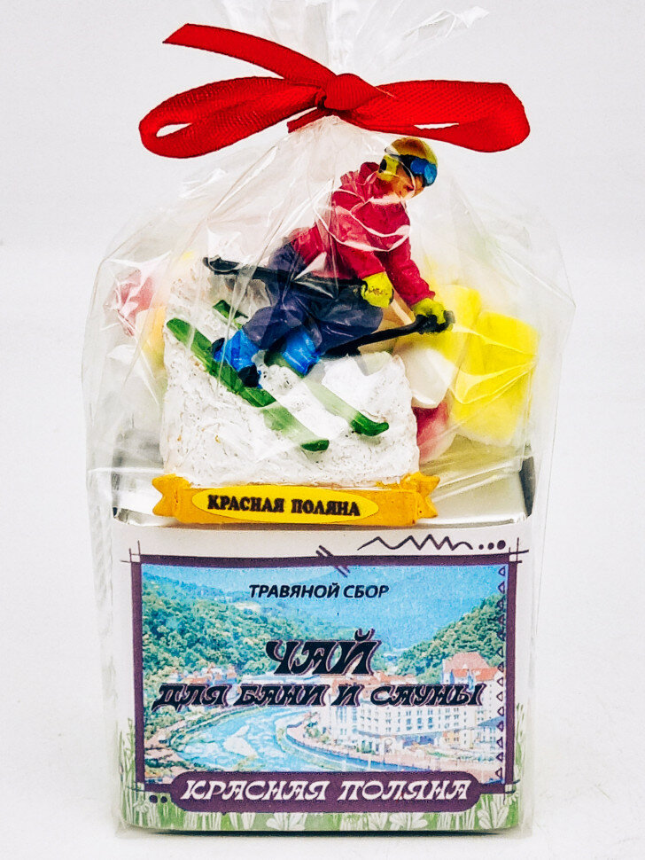 Краснополянский чай "для сауны и бани" 40гр +парварда 50гр Красная поляна с магнитом лыжник 1