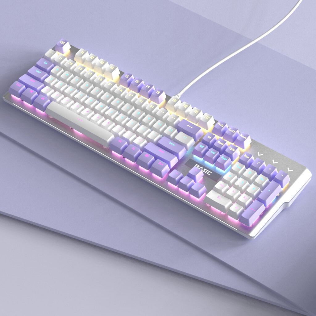 Проводная игровая механическая клавиатура с переключателями Cherry MX Red, пурпурно-белой смешанной подсветкой, 1 шт