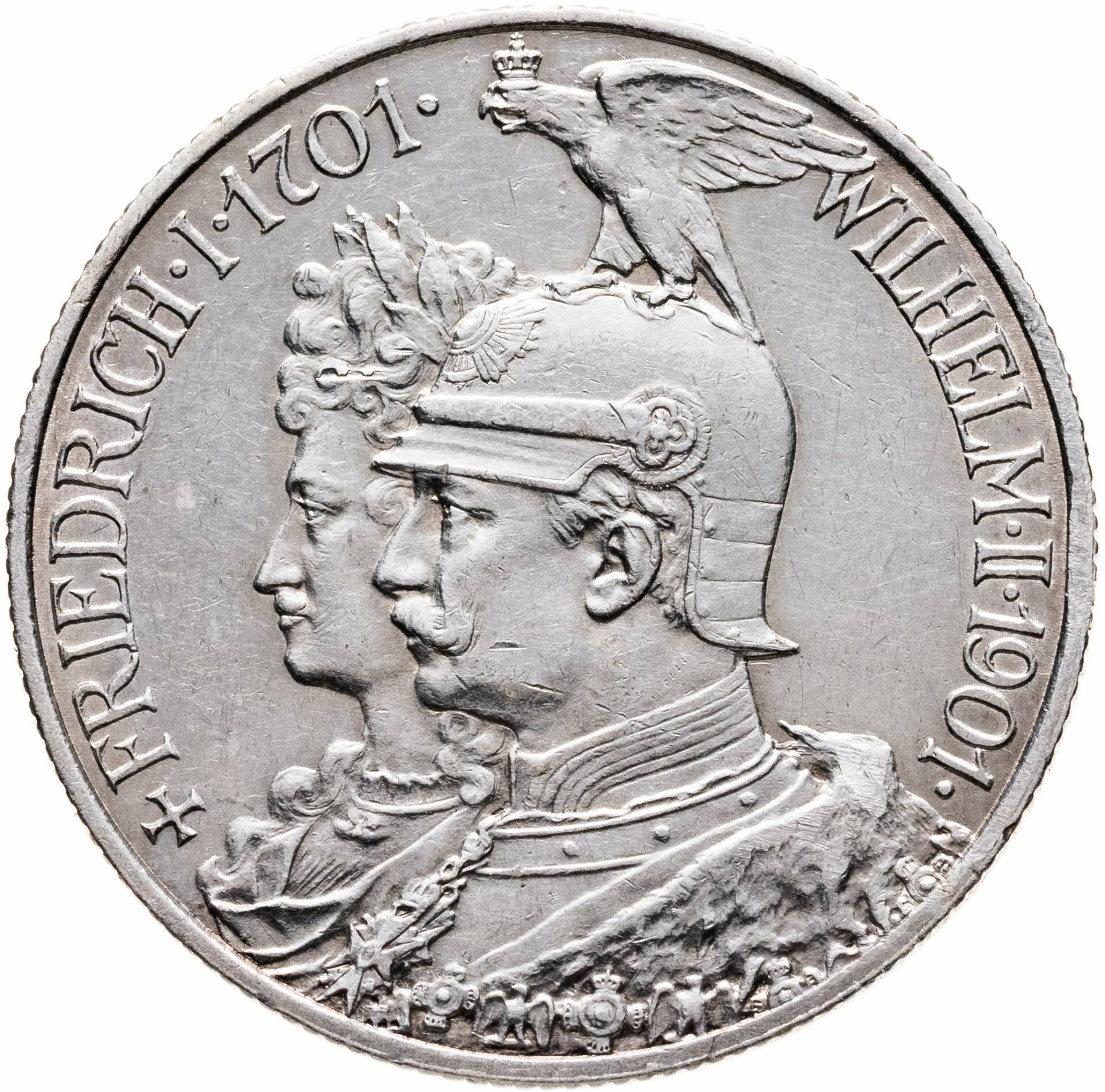 Германская Империя 2 марки mark 1901 "200 лет Пруссии", Серебро 900, в сохранности AU