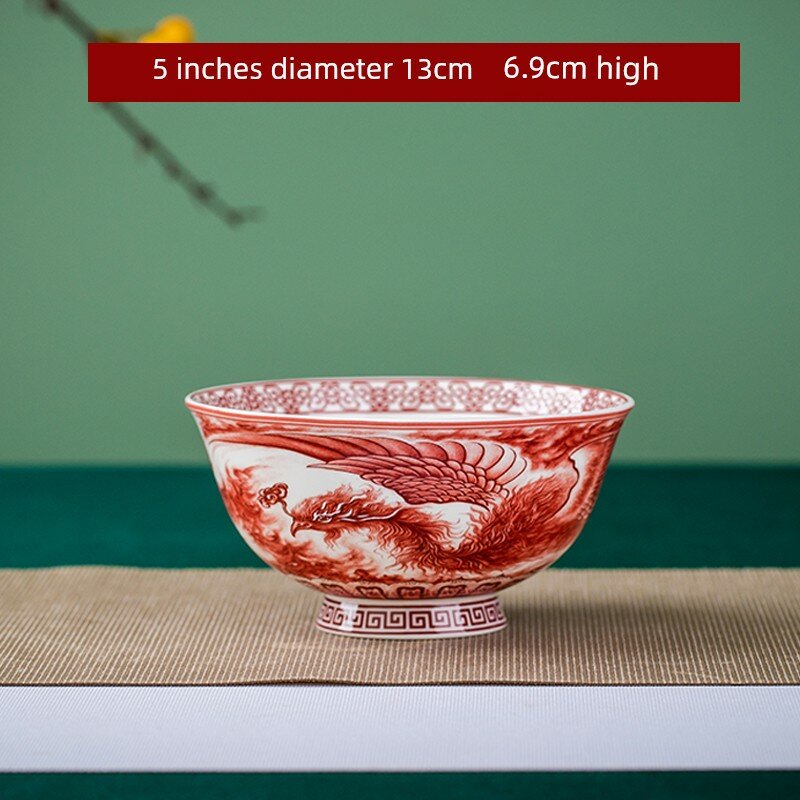 Чаша из красного костяного фарфора с глазурью, высокая чаша из Цзиндэчжэня, китайская рисовая чаша, керамическая чаша с