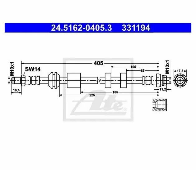 Шланг тормозной ATE 24-5162-0405-3 передний Volvo S60 15-18