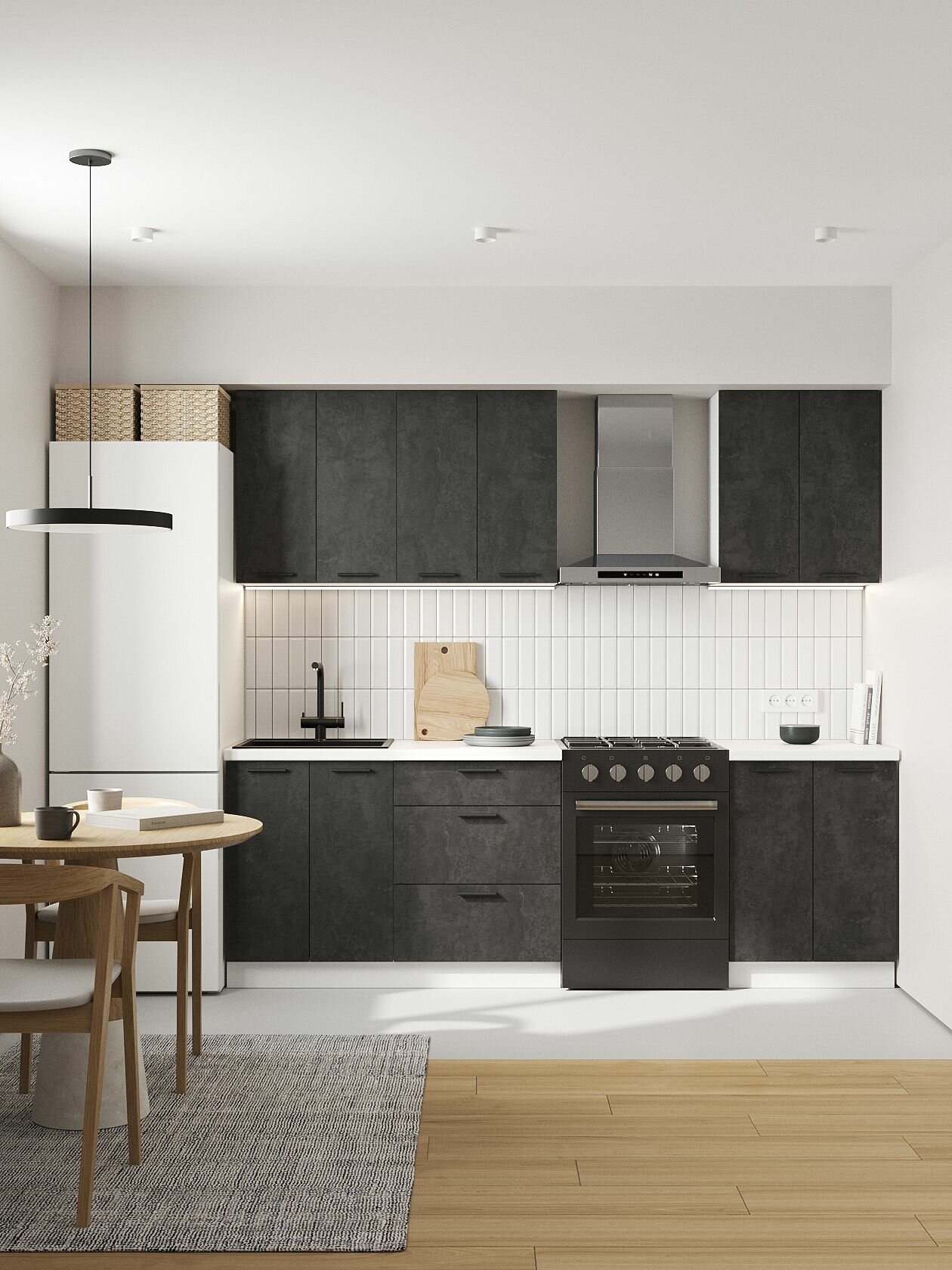 Кухонный гарнитур Урбан 1.8 м, мебель для дома и кухни, Белый / Цемент темный