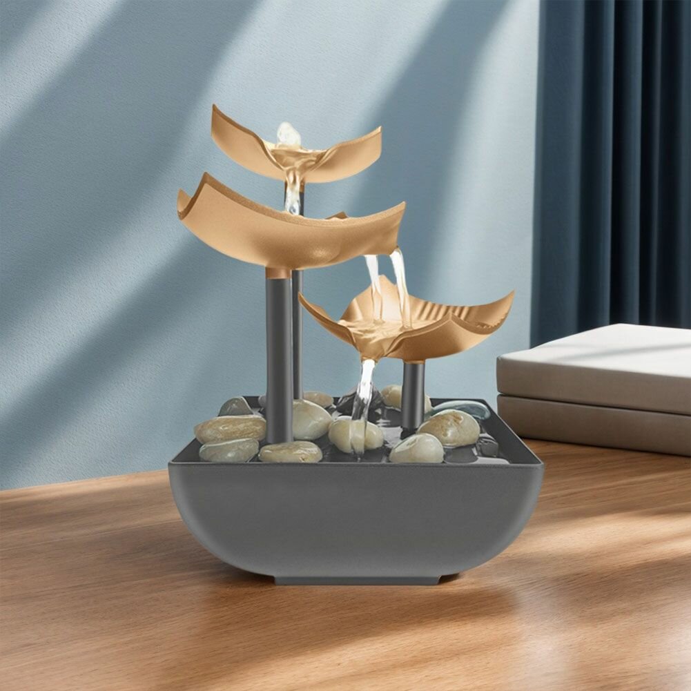 Настольный фонтан со светодиодной подсветкой и природными камнями Zen Meditation Waterfall