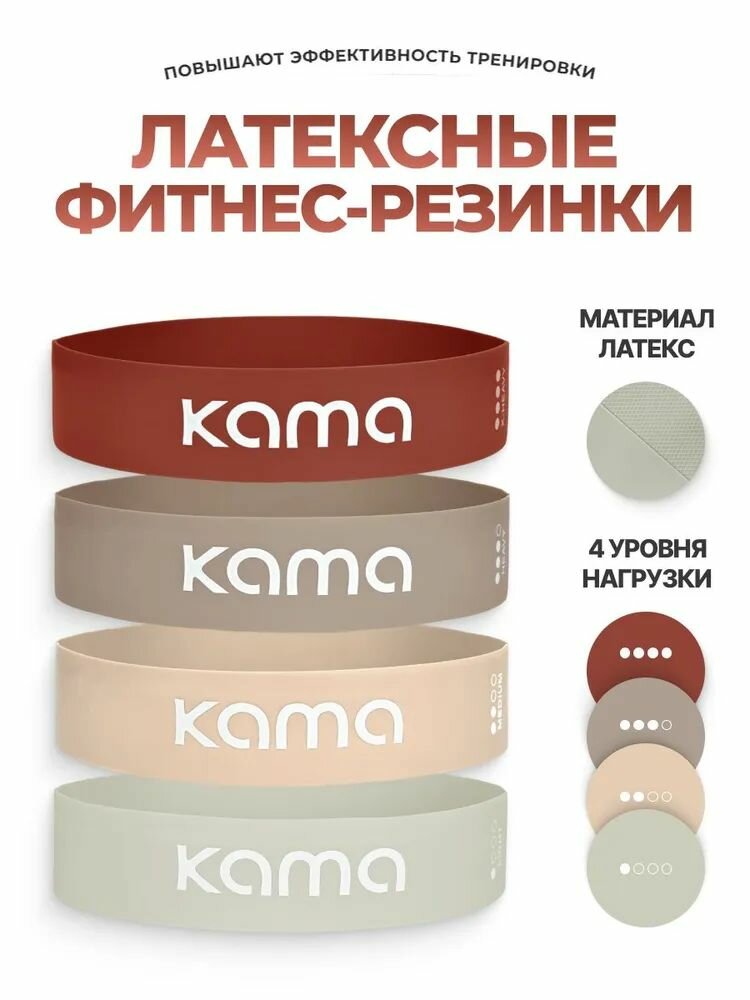 Набор эспандеров KAMA, латексный, для фитнеса, 4 цвета, 60 см, 4 шт
