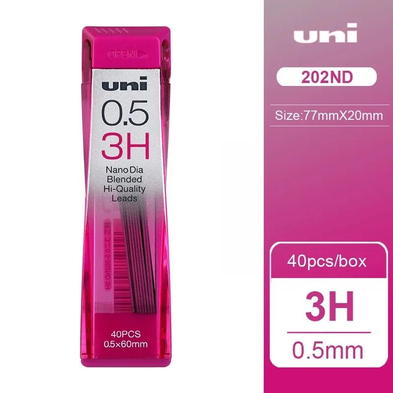 Сменные грифели Uni 202ND 0.5mm 3H, 40шт, розовый