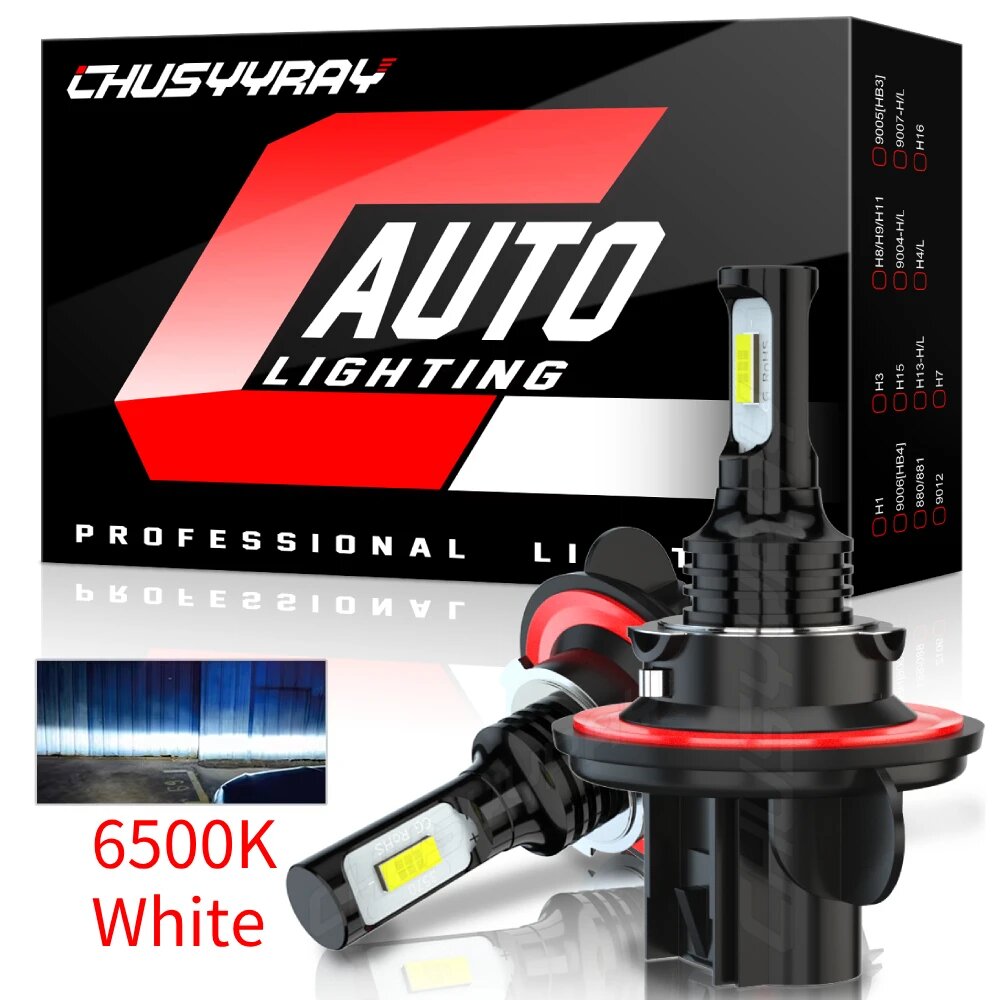 2 шт. H13 9007 9008 9004 светодиодные лампы для фар 50000LM 6000K Canbus без ошибок IP67 водонепроницаемое безвентиляторное охлаждение 50000 часов Plug & Play 9004/HB1 Hi/Lo