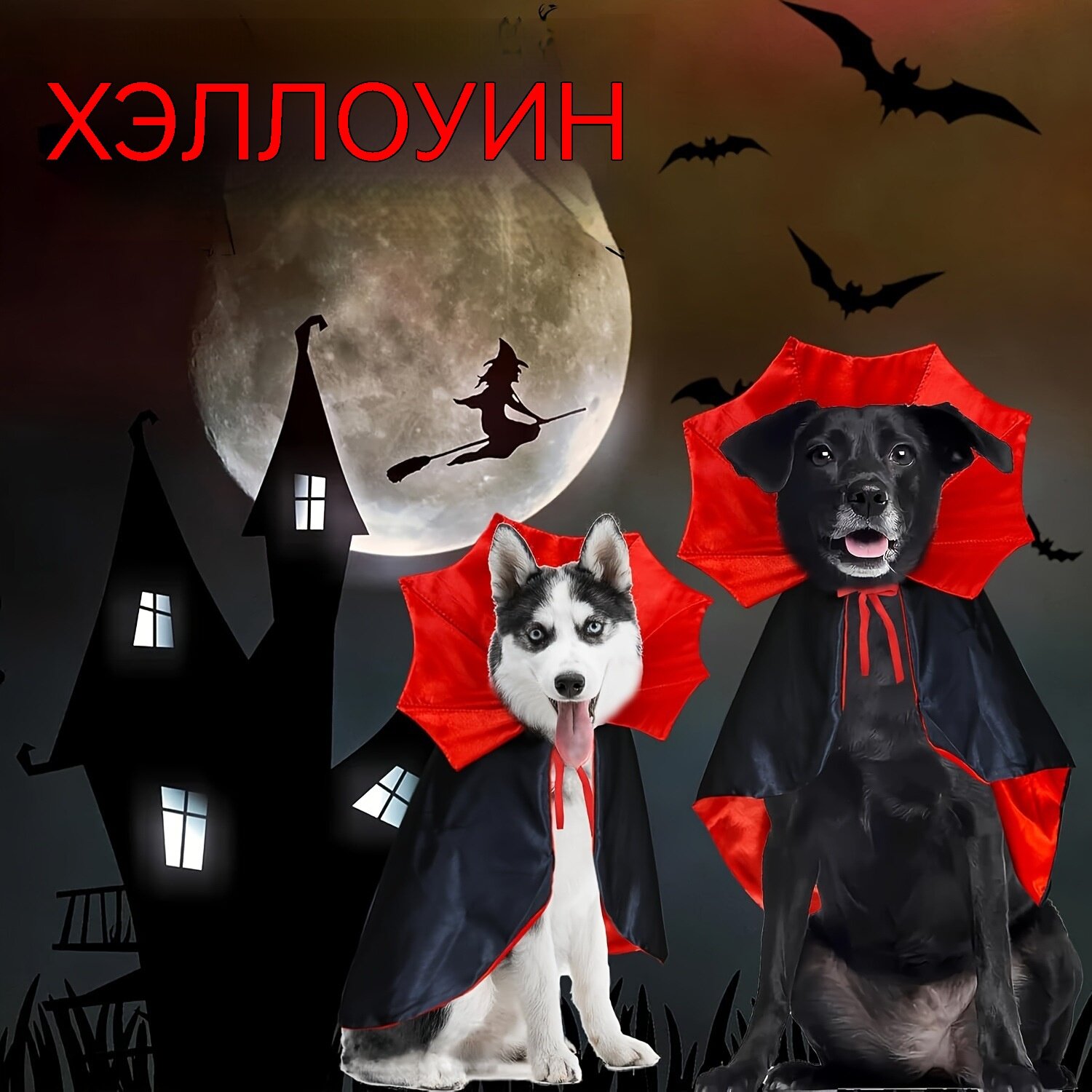 Вампирский плащ-наряд для котов и собак на Хэллоуинскую вечеринку