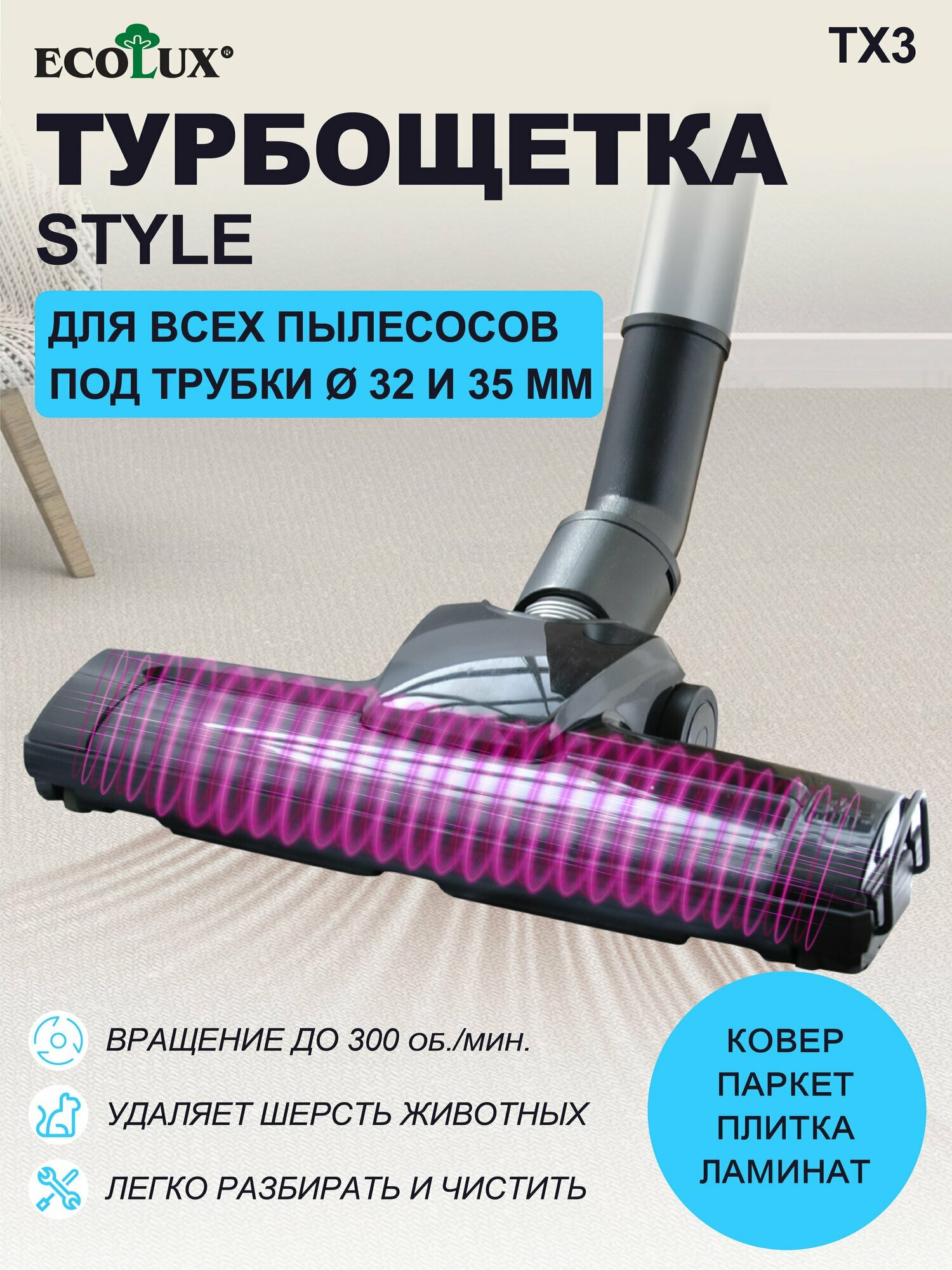 Насадка для пылесоса универсальная, турбощетка для ковра и пола, + адаптер переходник на 32 и 37 мм.